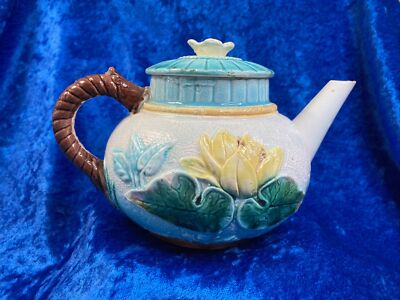 c1880s Majolica Teapot Wardle Samuel Lear Pottery Water Lilies Pond ...
