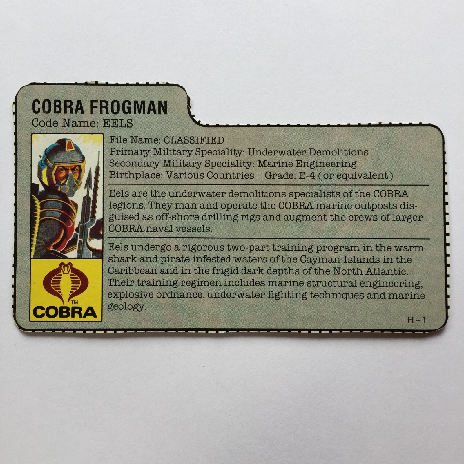 G.I. Joe EELS v.1 File/Bio Card Vintage 1985 | eBay