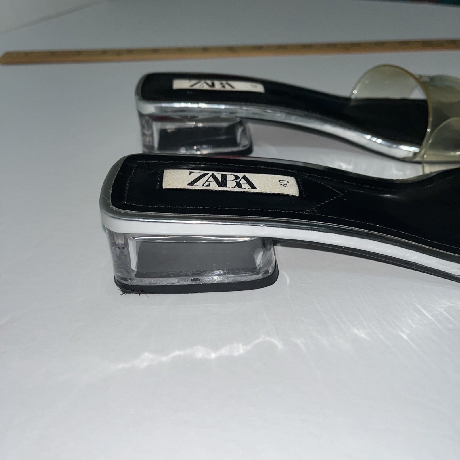 Zara Wide Heeled Clear Vinyl Acrylic Heels Sandals Si… - Gem