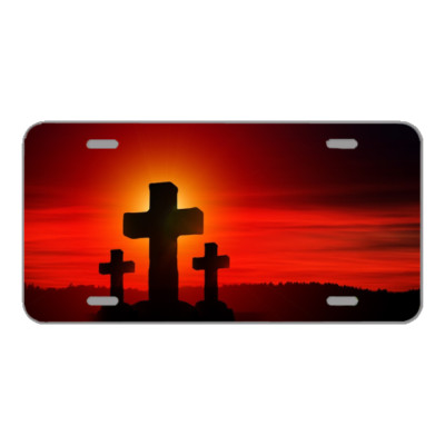 Custom Novelty License Plate With 3 Crosses And Red Sunset View Add ...