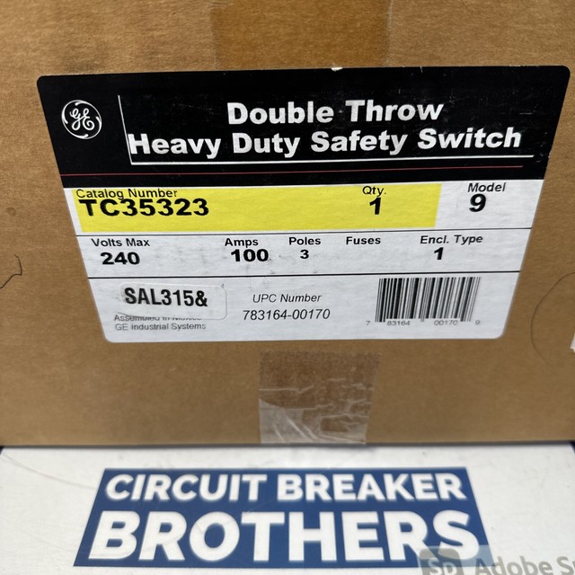 GE Double Throw Heavy Duty Safety Switch 100 Amp 240v TC35323 for sale ...