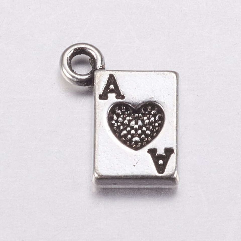 50 Playing Card Charms Antiqued Silver Ace of Heart Bulk Lot Wholesale ...