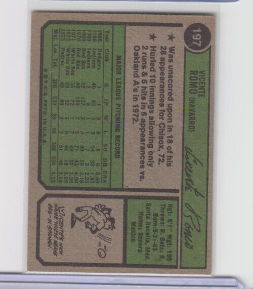 1974 Topps #197 Vicente Romo PADRES ( Washington Variation ) NM or ...