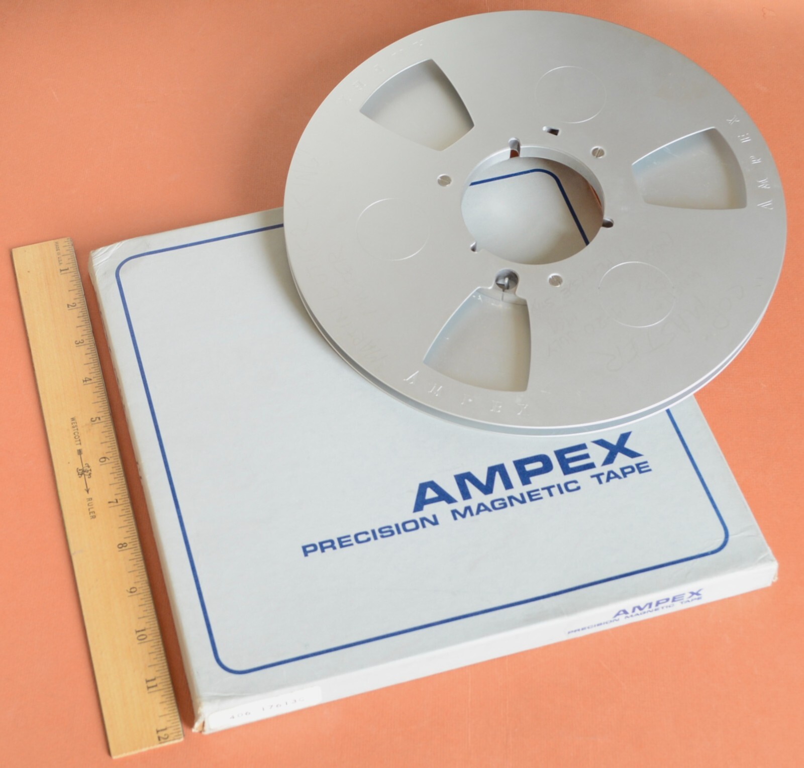 Vtg. Ampex METAL 10.5” NAB REEL for 1/4” analog tape. In Ampex Box. No ...