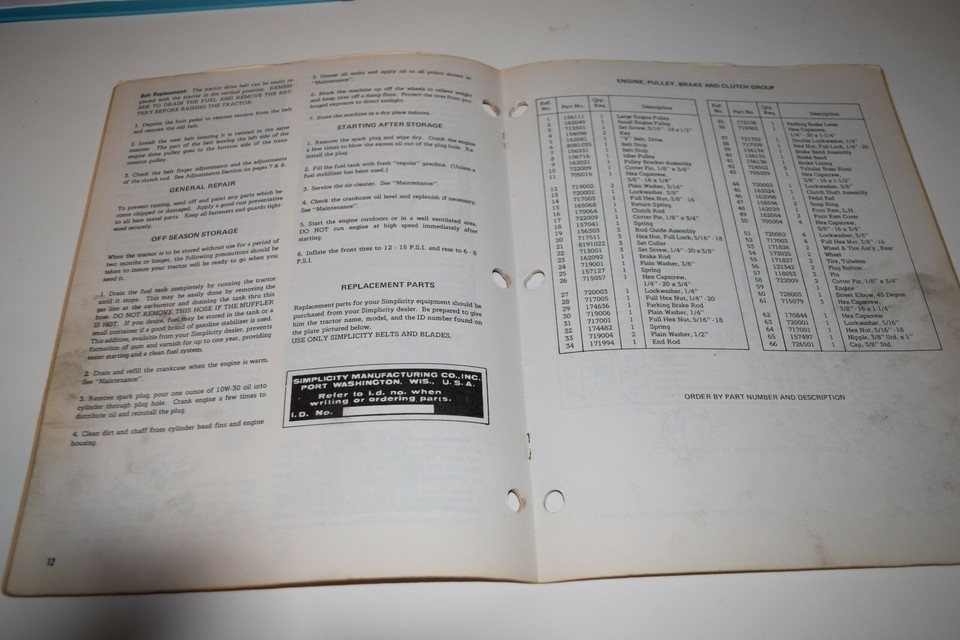 Simplicity Yeoman 637 Tractor Owner's Manual | eBay