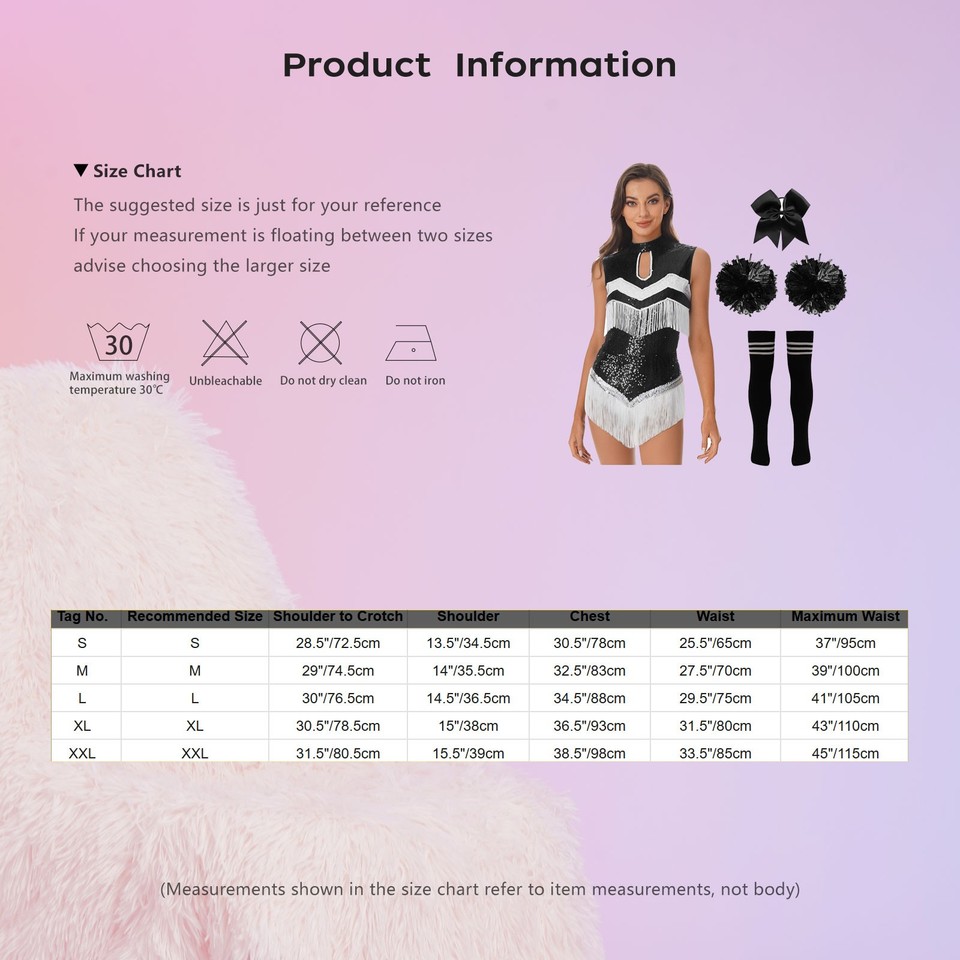 Womens Cheerleading Uniform Tiered Tassel Shiny Sequin Bodysuit Bowknot ...
