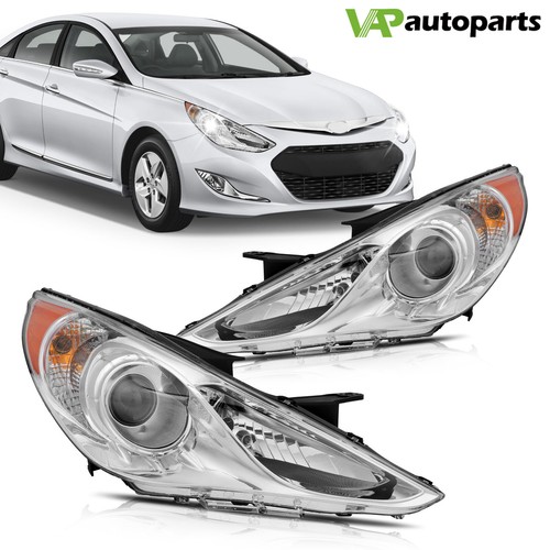 For Hyundai Sonata 2011-2014 Headlights Assembly Pair Chrome Housing ...