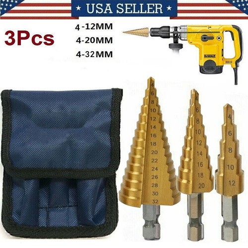 3pcs/Set Titanium Step Cone Drill Hole Cutter Bit HSS Large Set Tool ...