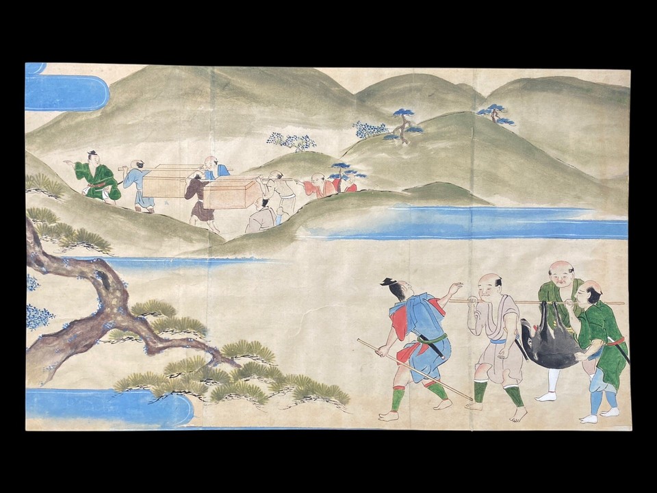 Asian Antique Japanese Watercolor Painting Landscape Hunting Working ...