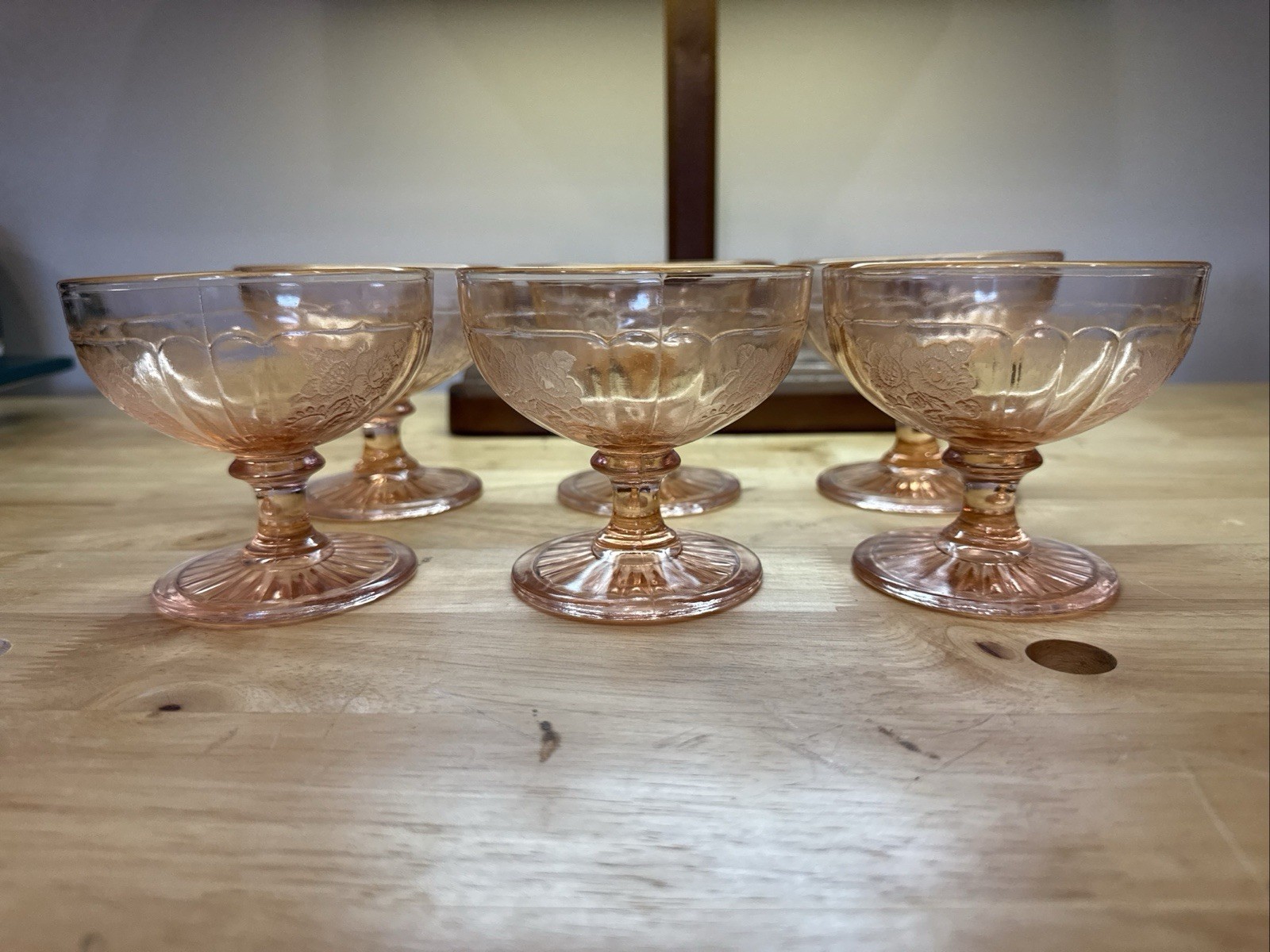 Lot Of 6 ANCHOR HOCKING PINK DEPRESSION GLASS MAYFAIR OPEN ROSE FOOTED ...