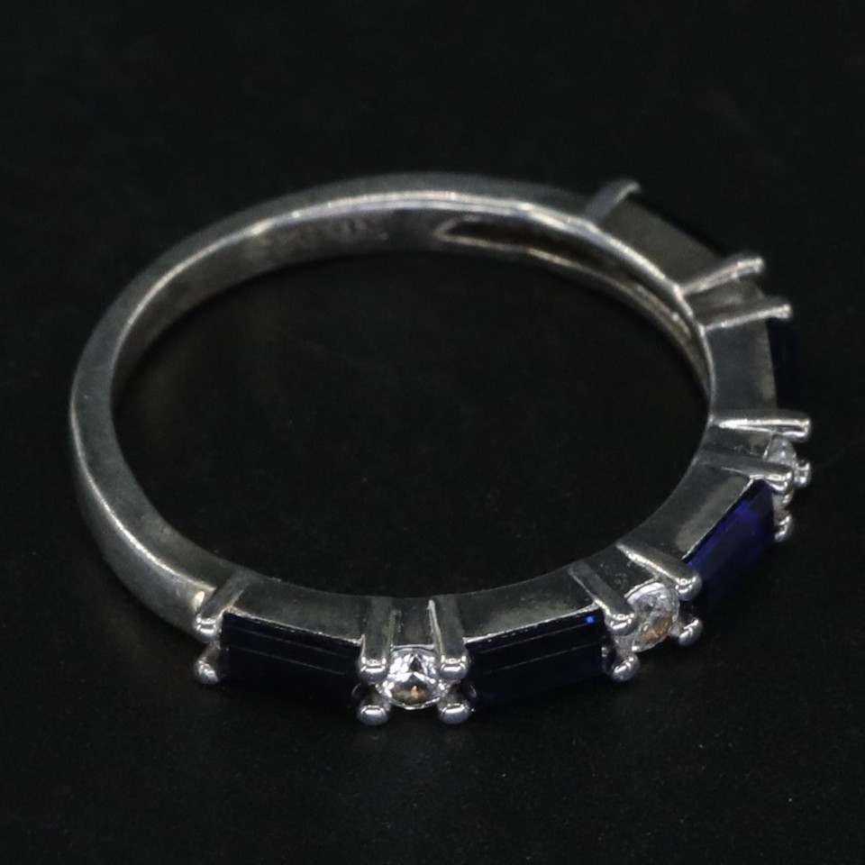 Sterling Silver - DESIGNER RL Baguette Sapphire & Topaz Band Ring Size ...
