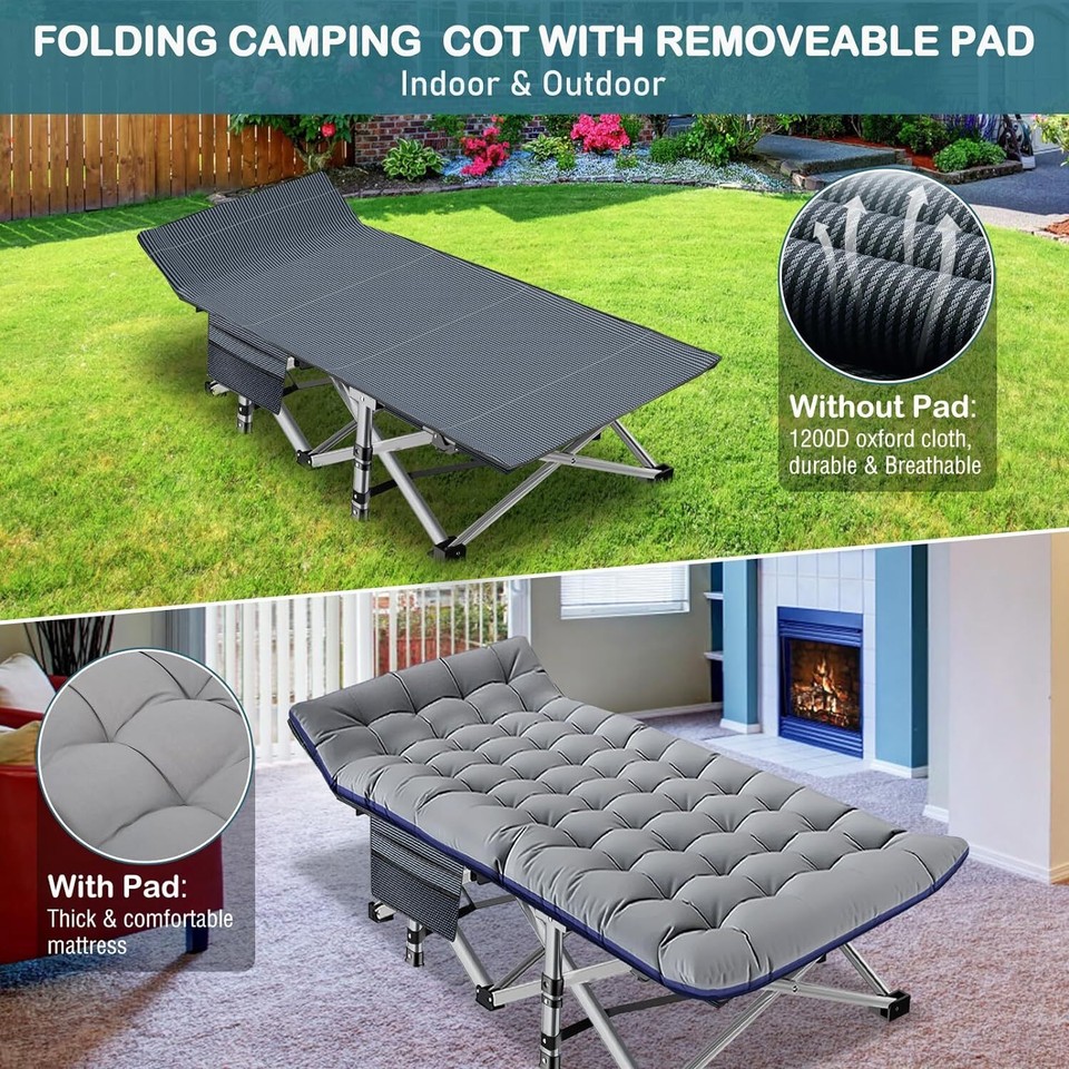 MOPHOTO Oversized / Standard Cot Folding Camping Cot Sleeping Cot W ...