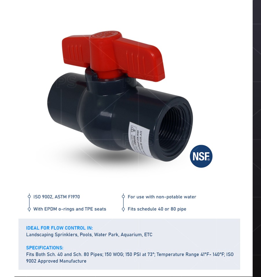 1/2 - 4 in. Gray Plastic Red T-Handle Threaded FIP PVC Ball Valve Ideal ...