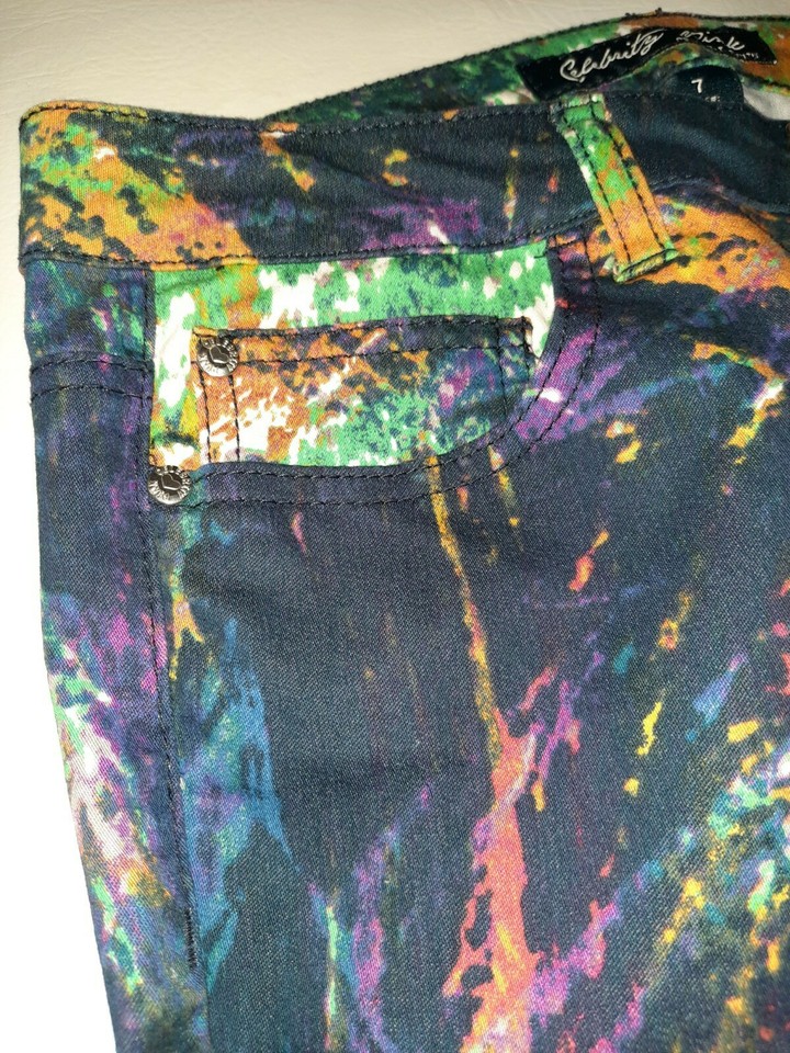 Celebrity Pink Multi-color Splash Paint Denim Colorful Jean Women Pants ...