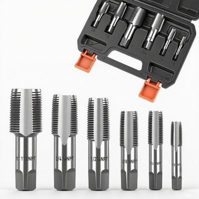 6-Piece NPT Pipe Tap Set, Carbon Steel Threading Tool Kit for Pipe ...