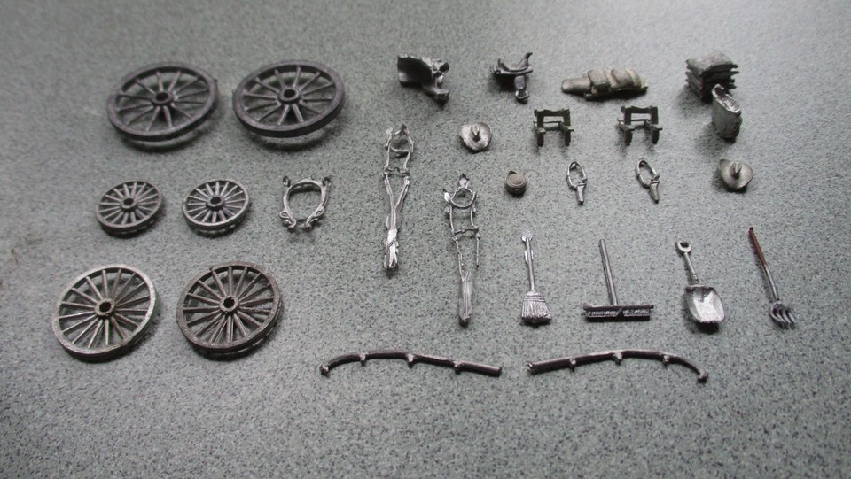 HO: Large Assortment of Livery Stable Accessories, 27 cast metal, 1 ...