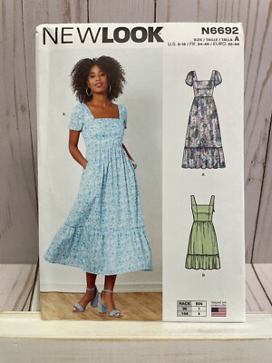 New Look 6692 Misses' Smocked Summer Dress Midi Sizes 6-18 Sewing ...