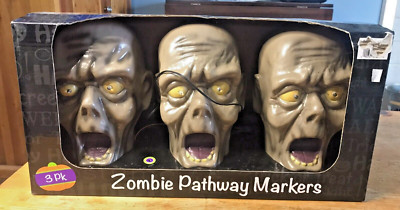 Zombie Head Pathway Markers Halloween Decor Scary Creepy LED Lights ...