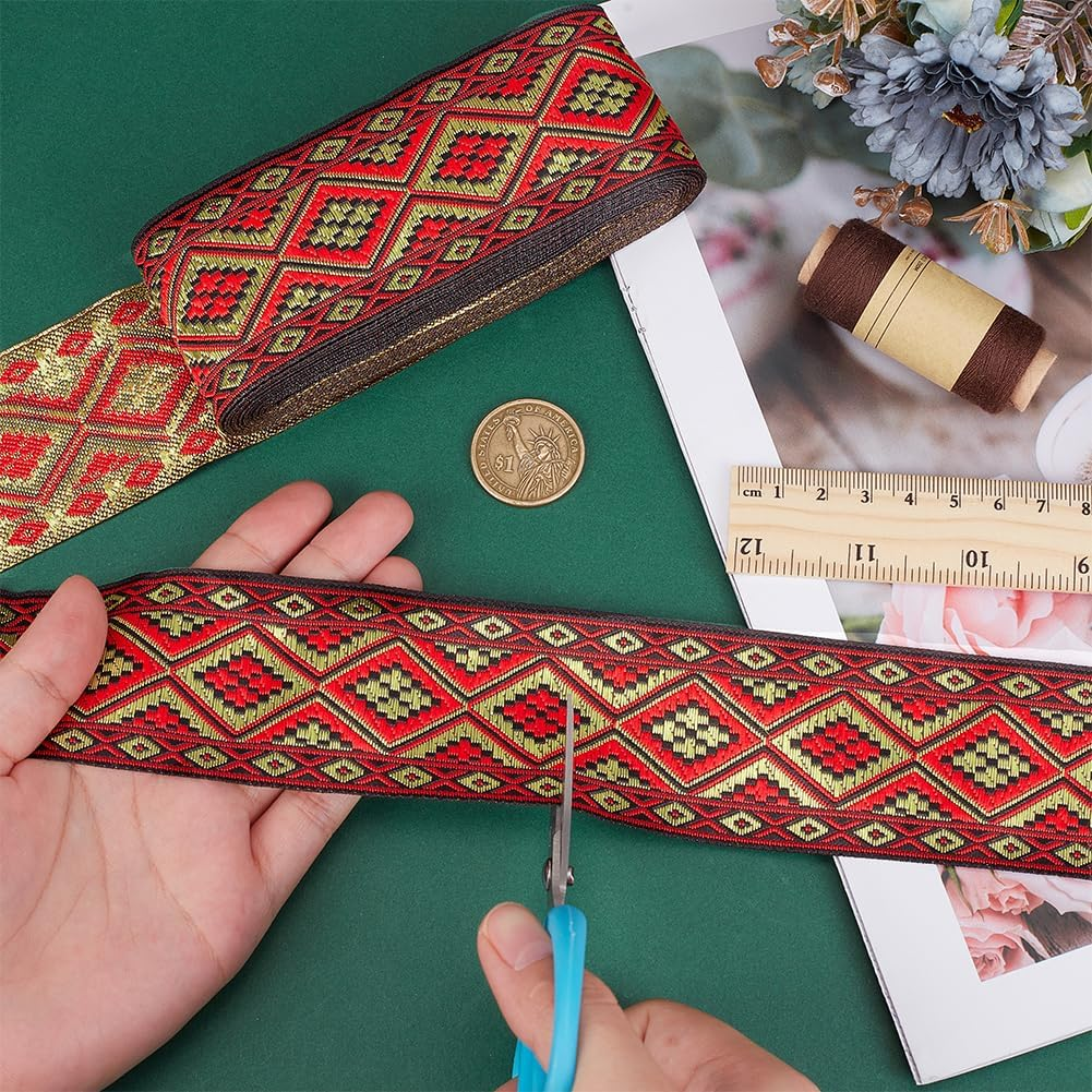 7.66 Yards Boho Jacquard Ribbon, 2 Inch/5Cm Rhombus Embroidered Woven ...