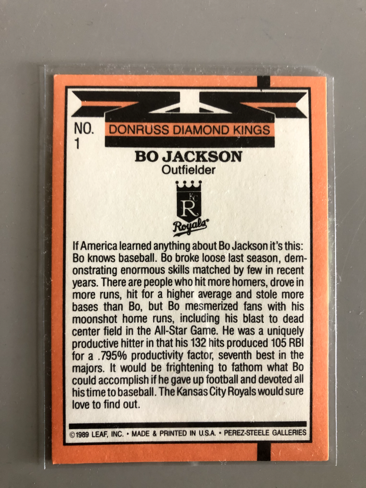 1990 donruss bo jackson diamond kings error card | eBay