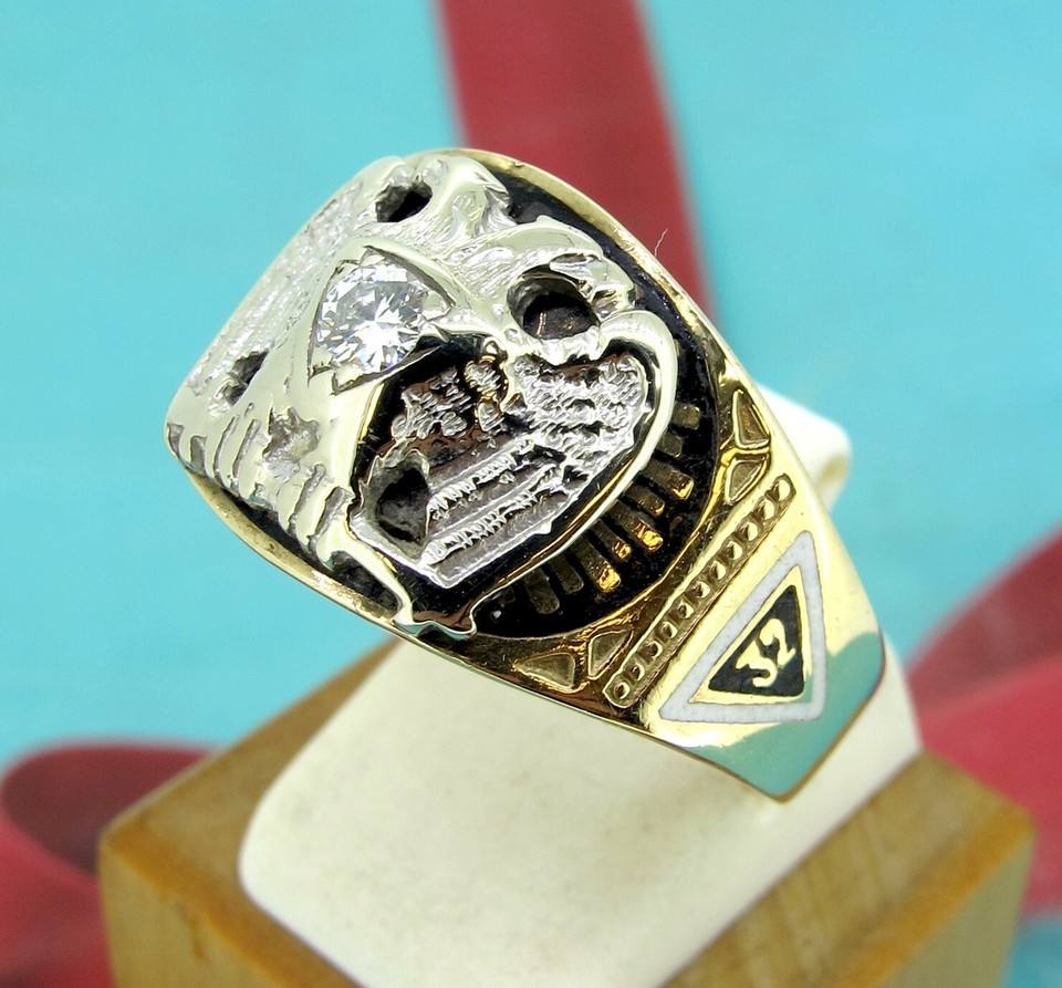 .15 ct Diamond 10k White & Yellow Gold 32 Degree Scottish Rite Ring ...