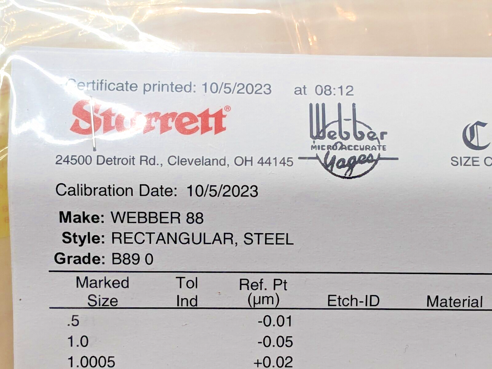 Starrett Webber 88 Pcs Gage Block Set Rectangular Steel Metric Grade 0 ...