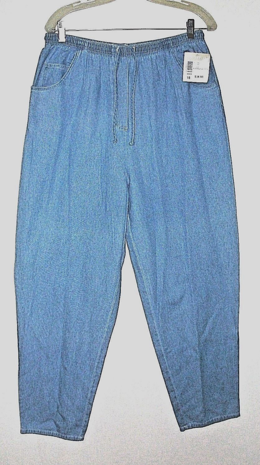 NWT Ladies 18 Soft Blue Cotton Denim Casual Pants Summer Elasticized ...