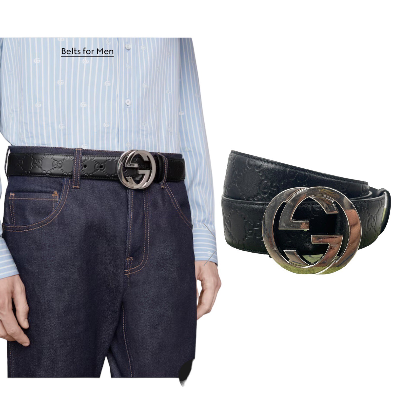 Gucci Interlocking G Buckle Signature Leather Belt GG… - Gem