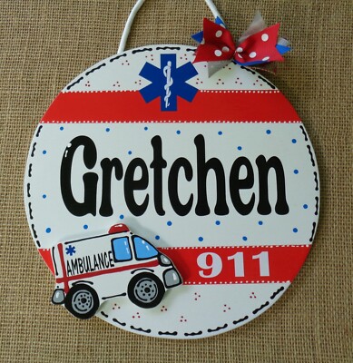 PERSONALIZED Ambulance EMT NAME Sign Wood Plaque Hand Crafted Door ...