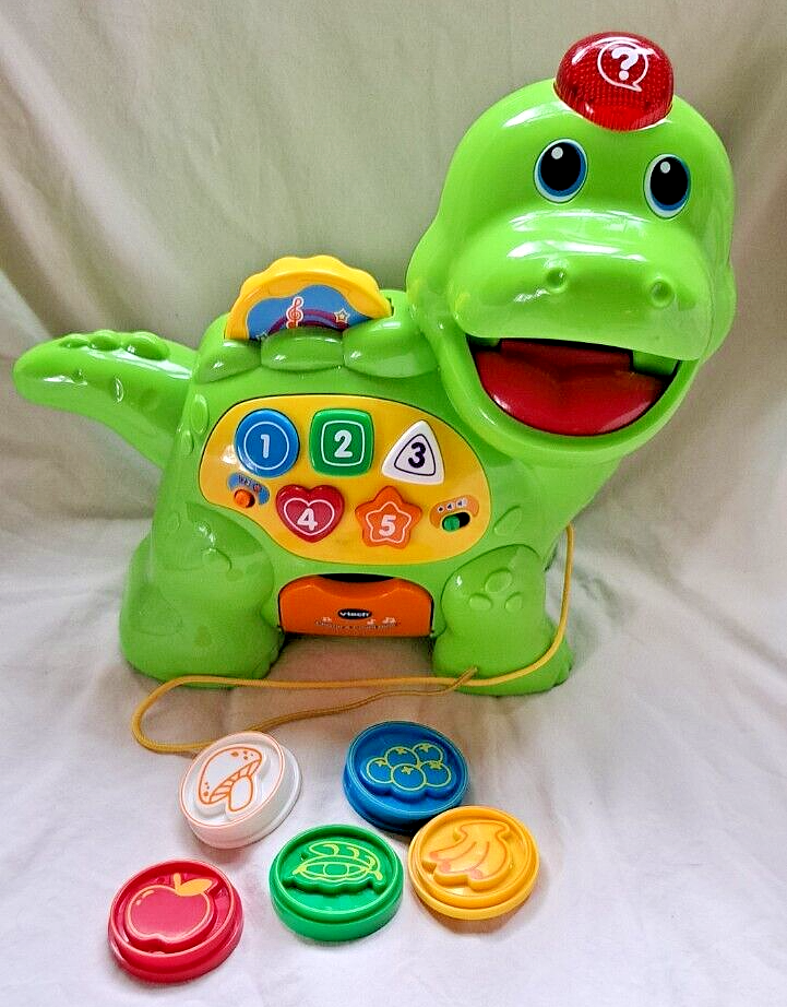 Vtech Chomp & Count Dino Green Dinosaur Toy 5 Coins Talks Colors Shapes ...