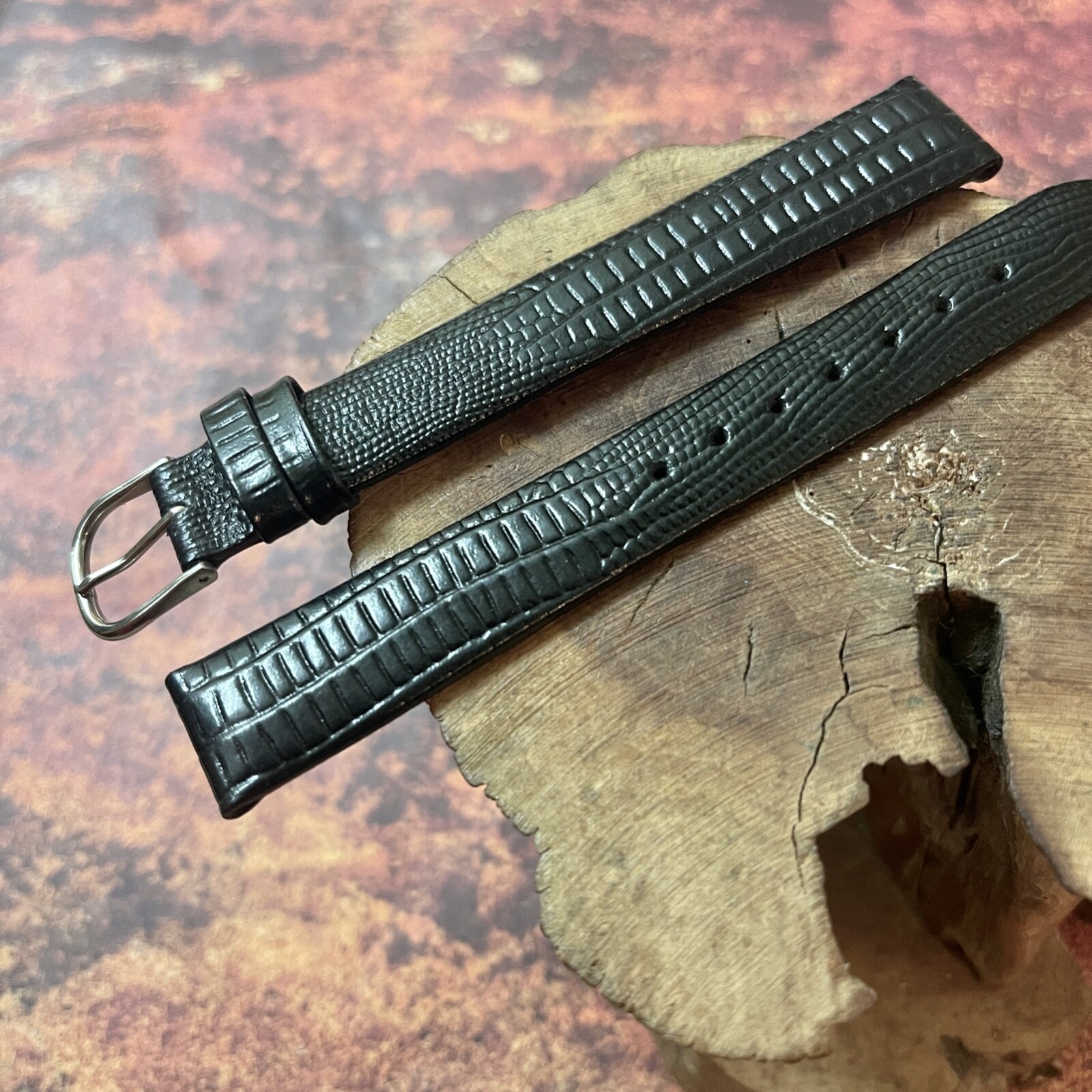 Steel buckle Extra Long teju lizard pattern vintage watch Leather 16mm ...