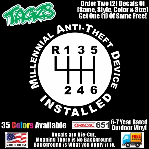 Millennial Anti-Theft Device Funny DieCut Vinyl Window Decal Sticker ...