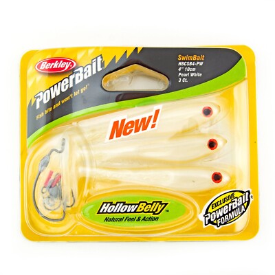 Berkley PowerBait SwimBait 3pc Pack Kit 4" Pearl White Hollow Belly ...