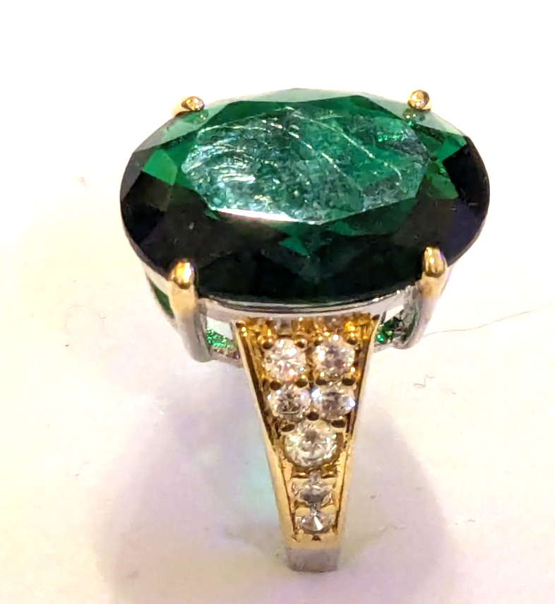Large two tone sterling silver, chrome diopside & CZ cocktail ring size ...