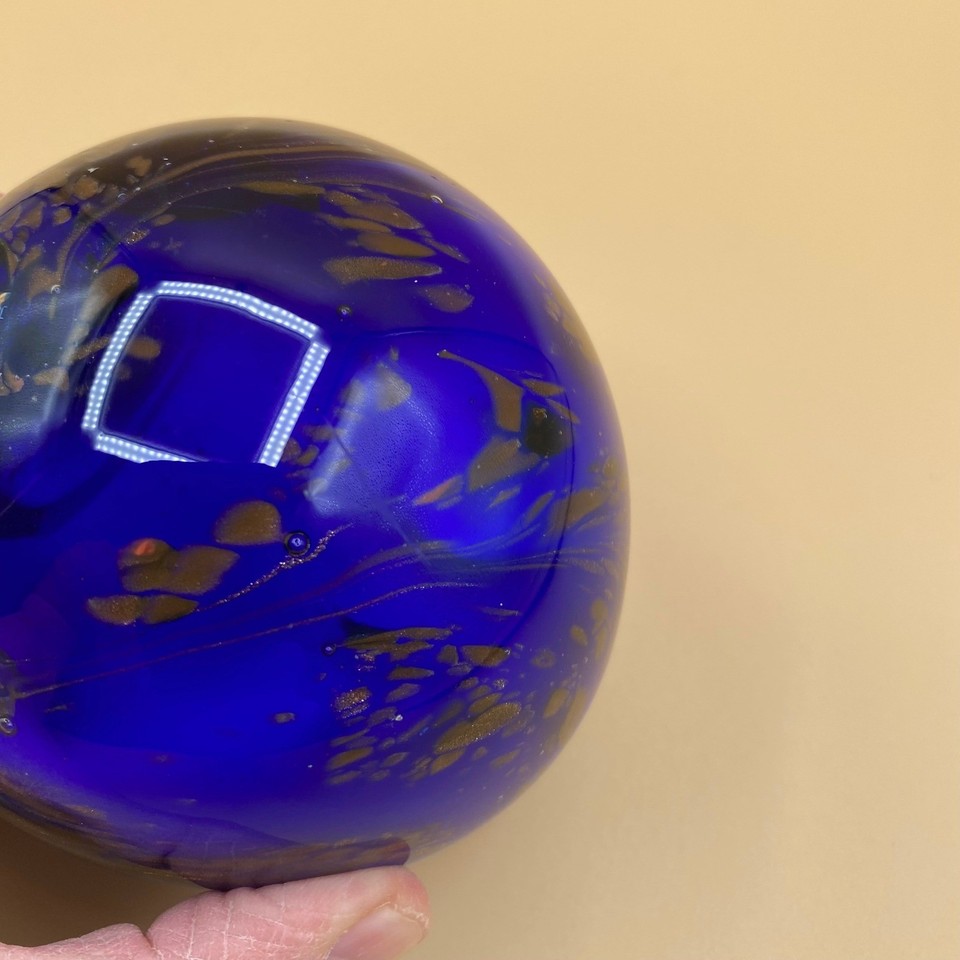 Art Glass Sphere Cobalt Blue Gold Swirl Decorative Paperweight Orb | eBay