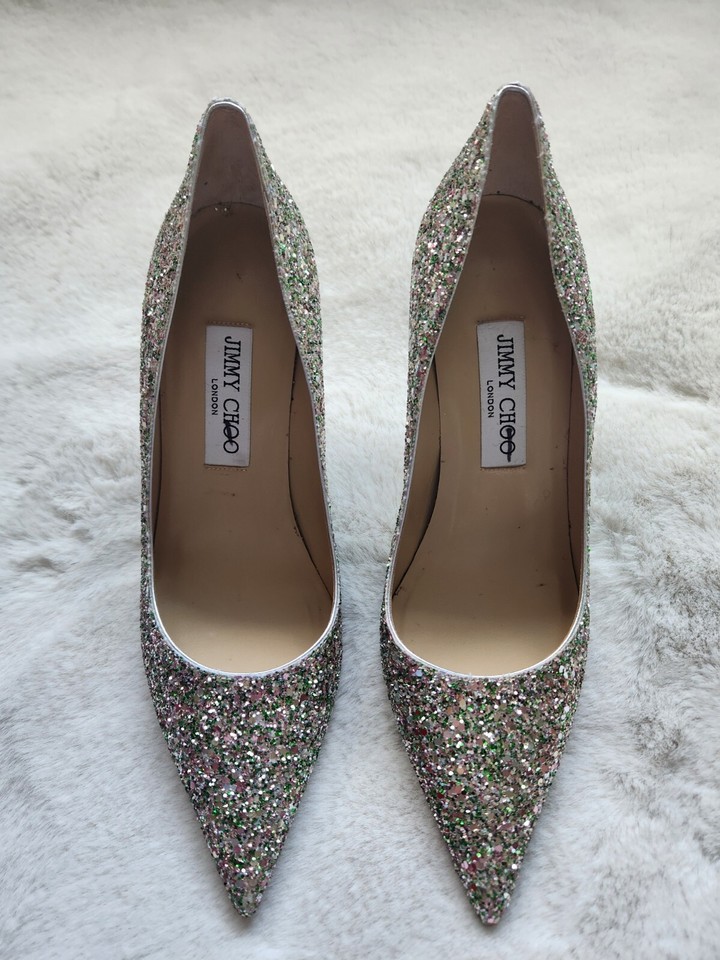 NWD JIMMY CHOO ROMY 85 Pumps Glitter Size EU 38 Green Silver | eBay