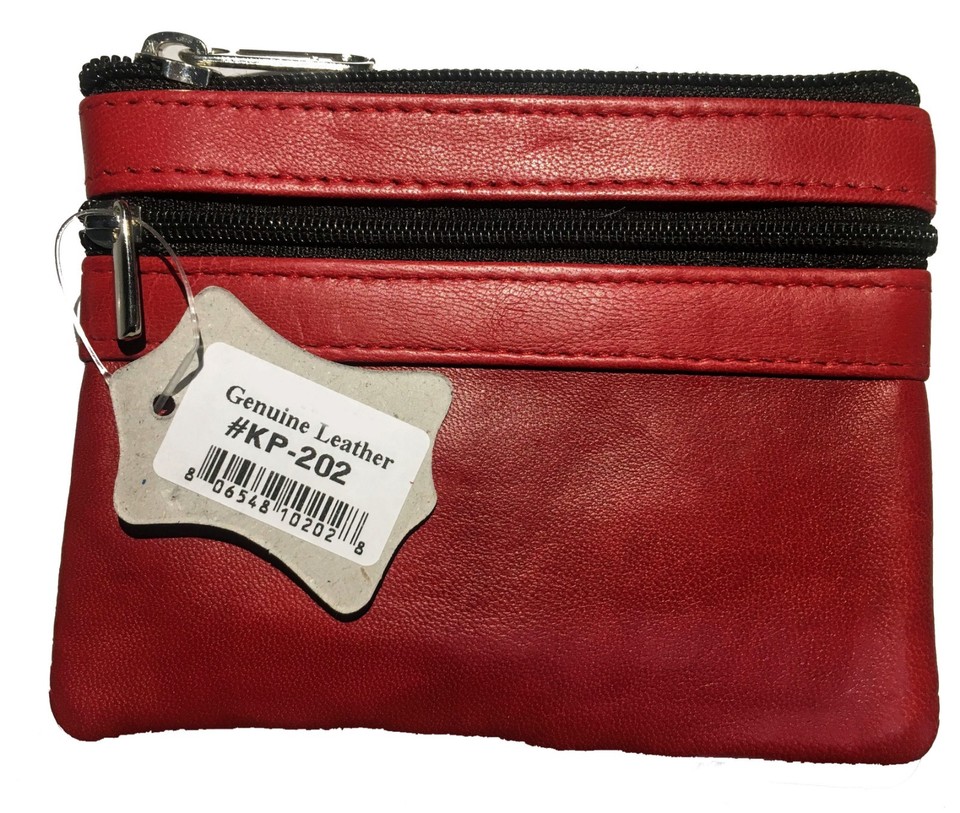 Genuine Leather Coin Purse ID Badge Key Chain Change Zip Holder Men ...