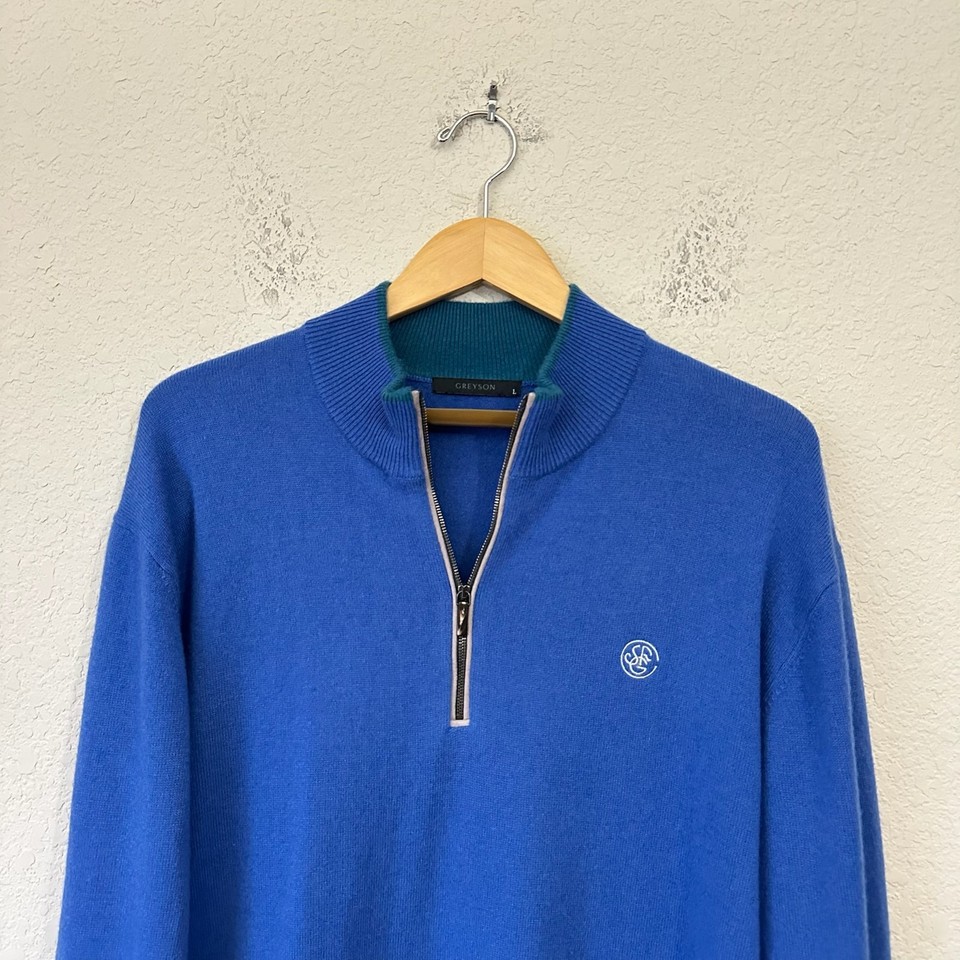 GREYSON Sebonack Sweater Mens L Blue 1/4 Zip Pullover Cashmere Wool ...