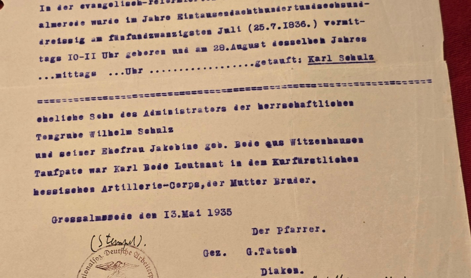 1935 German Third Reich Document Genealogy Hessian Military Reference ...