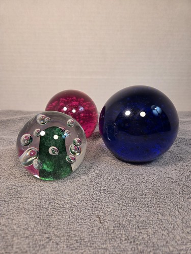 Lot of 3 Clear Glass/Acrylic Orb Paperweight w/ Controlled Bubbles, Mystical | eBay