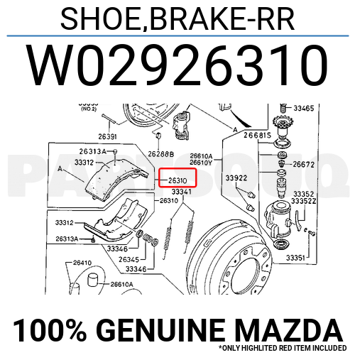 W02926310 Genuine Mazda SHOE,BRAKE-RR W029-26-310 | eBay