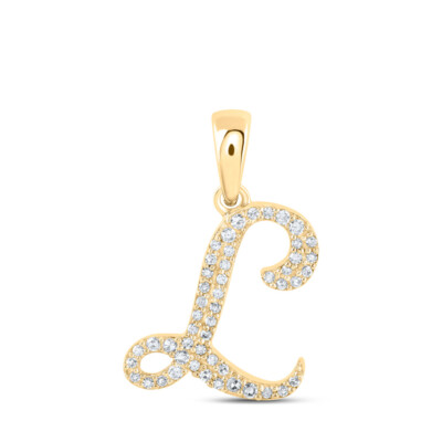 10kt Yellow Gold Womens Round Diamond L Initial Letter Pendant 1/8 Cttw ...