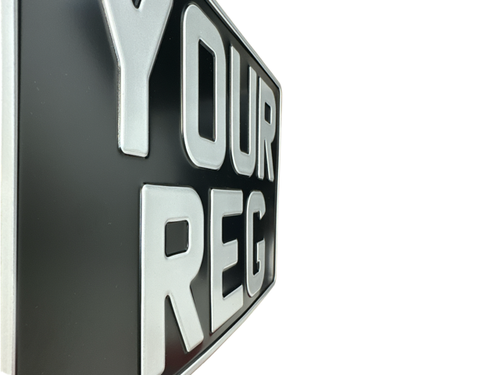 Car Number Plate Classic 11x8 Metal Pressed Classic Black/ Silver MOT ...