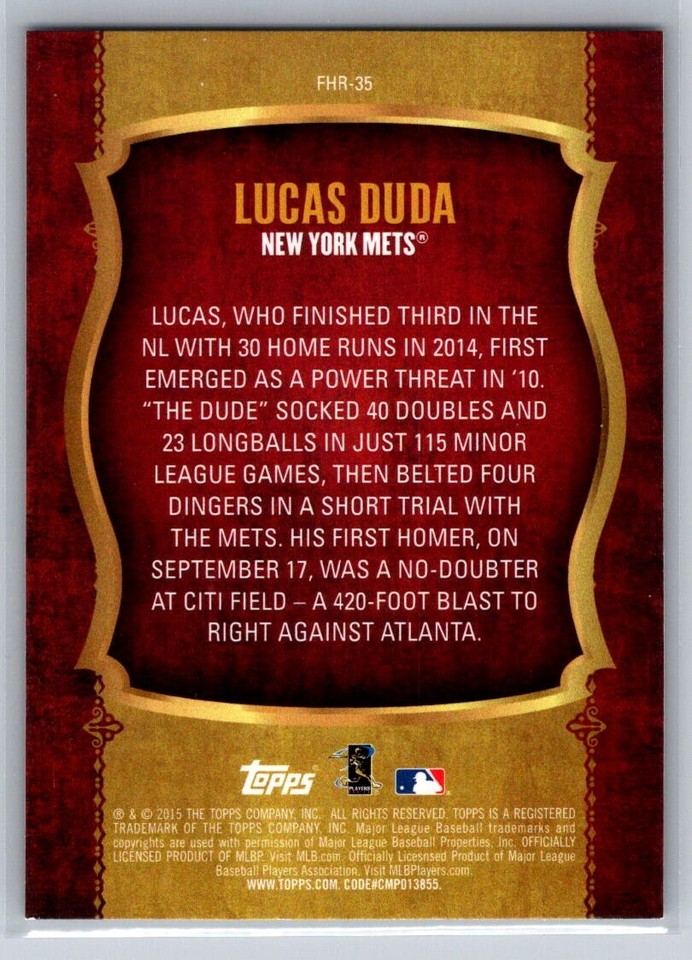 2015 Topps #FHR-35 Lucas Duda New York Mets Card | eBay