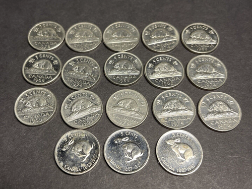 Vintage Canadian Nickel Lot of 18 Coins from 1964 to 1978 PURE NICKEL ...