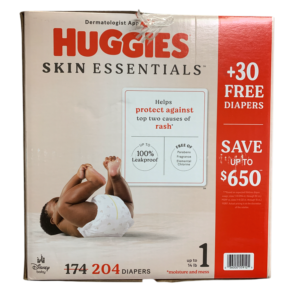Huggies Skin Essentials Baby Diapers, Size 1 (up to 14lbs.), 204 Count ...