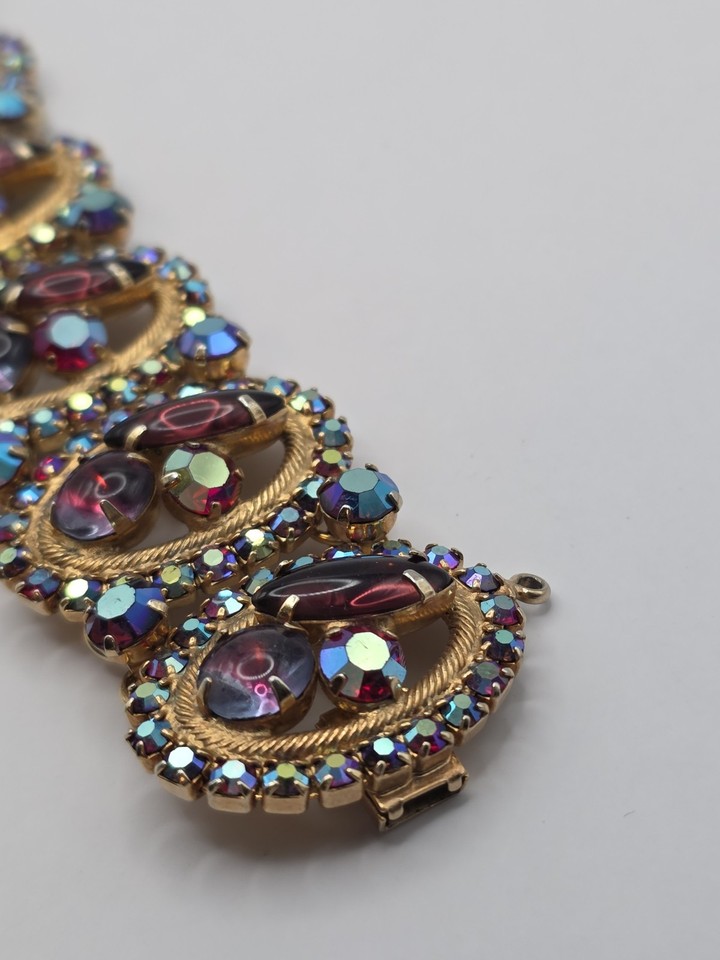 Vintage Purple, AB Rhinestone Gold Tone Bracelet Stunning 7.25 Inches ...