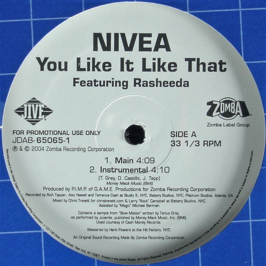 NIVEA / RASHEEDA "YOU LIKE IT LIKE THAT" 2004 VINYL 12" PROMO 4 MIXES ...