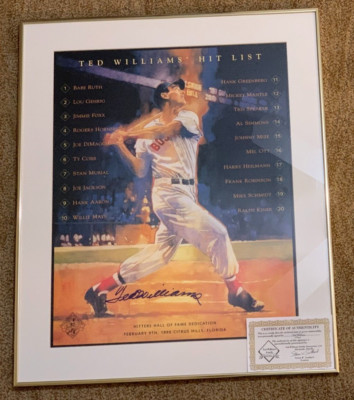 MINT * FRAMED * Ted Williams Autographed 16x20 Hit List Poster with COA ...