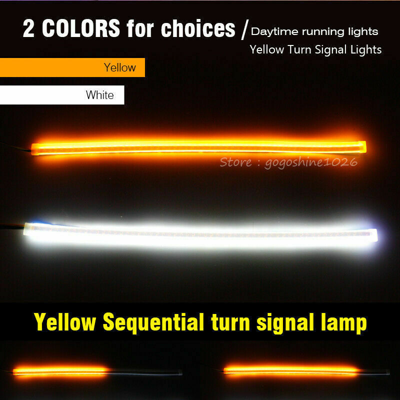 2 x 60CM LED DRL Light Amber Sequential Flexible Turn Signal Strip for ...